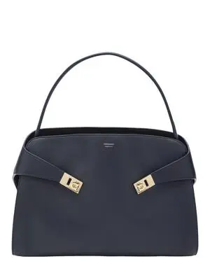 FERRAGAMO Leather Handbag With Gancini Buckles - Blue