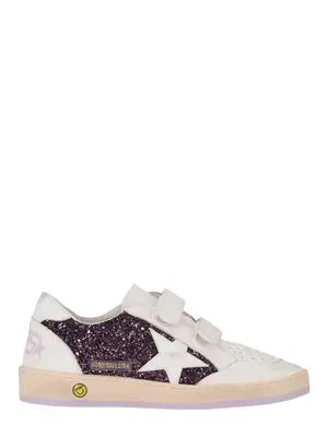 GOLDEN GOOSE Ballstar Leather Sneakers With Glitter And Strap - Purple/white