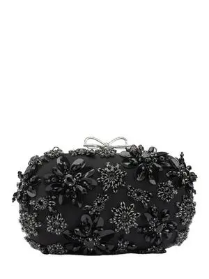 SELF-PORTRAIT Satin Clutch With Crystal Embellishments - Black