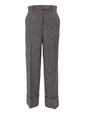 Thom Browne High Waisted Wide Leg Donegal Tweed Trousers - Blk/wht