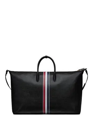 Thom Browne Pebble Grain Leather Duffle Bag With Stripe - Black