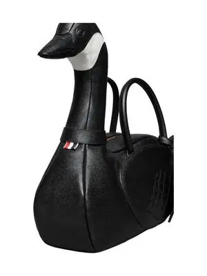 Thom Browne Goose Bag In Pebble Grain Leather - Black