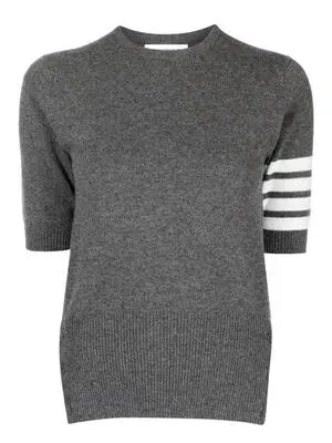 Thom Browne Signature Stripe Cashmere Top - Med Grey