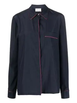 PAROSH Seam Detail Button-up Shirt - Navy Blue