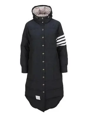 Thom Browne Down-filled Hooded Shirtdress With Signature Stripe - Navy
