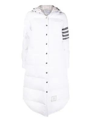Thom Browne Down-filled Hooded Shirt Dress With 4-bar Stripe - White