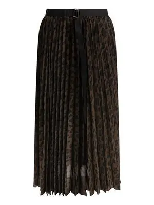 Sacai Leopard Print Pleated Skirt - Brown
