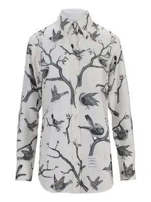 Thom Browne Long Sleeve Bird Toile Shirt - White