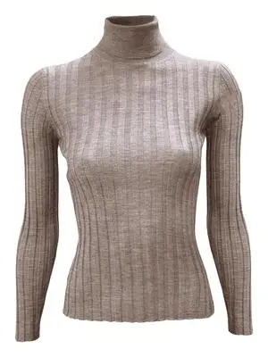 LA ROSE High Neck Cashmere And Silk Knit Top - Beige Melange