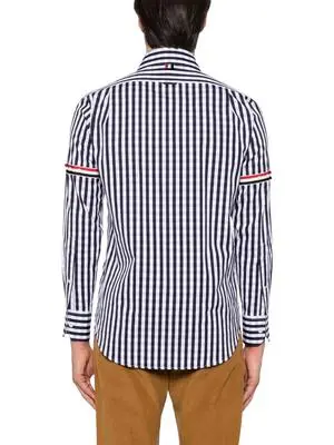 Thom Browne Straight Fit Pc L/s Shirt W/gg Armband In Gingham Check Poplin - Navy