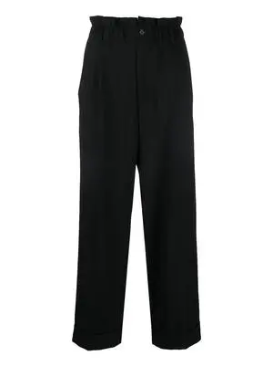 PAROSH Paper Bag Waist Straight Leg Trousers - Black