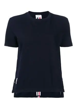 Thom Browne Relaxed Fit Piqué T-shirt With Rwb Stripe - Navy