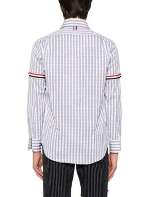 Thom Browne Straight Fit Pc L/s Shirt W/gg Armband In Gingham Check Poplin Med Grey