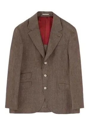 Brunello Cucinelli Single Breasted Linen Jacket - Brown