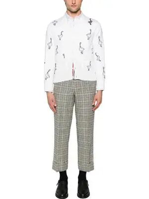 Thom Browne Straight Fit Bd L S Shirt W/ Pencil Stitch Geese Bar In Pinstripe Oxford - Med Grey