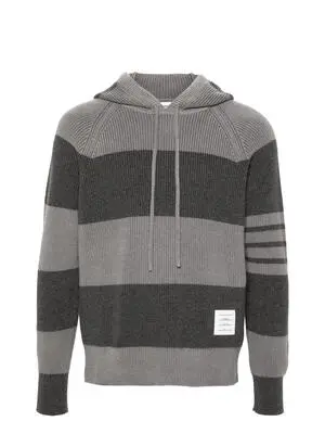 Thom Browne Striped Knitted Hoodie - Tonal Grey