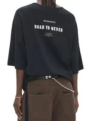 ANN DEMEULEMEESTER Aga High Comfort Fit T-shirt With 'road To Never' Slogan - Black