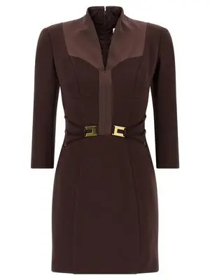 Elisabetta Franchi Logo Mini Dress With Elastic Bands - Brown