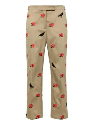 Thom Browne Raven And Roses Cotton Trousers - Camel