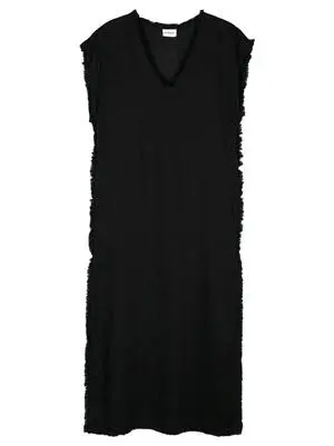 PAROSH Frayed Linen Midi Dress - Nero