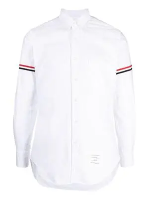 Thom Browne Classic Long Sleeve Button Down Point Collar Shirt W/ Gg Armband In Oxford - White