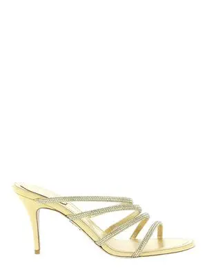 Rene Caovilla Erin Crystal Appliqué Leather Sandals - Gold