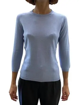 LA ROSE Cashmere 3/4 Sleeve Top - Light Blue