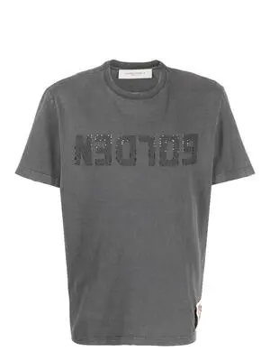 GOLDEN GOOSE Golden M's Regular T Shirt Distressed Cotton Jersey With Logo - Anthracite