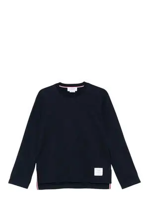 Thom Browne Oversized Long Sleeve Tee W/ Rwb Knit Trim In Medium Weight Jersey - Navy