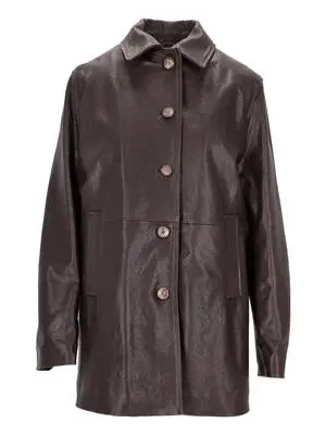 LA ROSE Leather Button-up Jacket - Verde