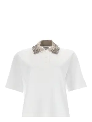 Brunello Cucinelli Polo Shirt With Embellished Collar - White