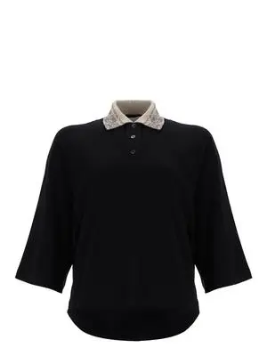 Brunello Cucinelli Polo Shirt With Embellished Collar - Black