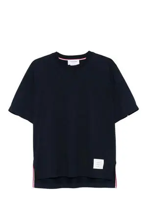 Thom Browne Oversized Short Sleeve Tee W/ Rwb Knit Trim In Medium Weight Jersey - Navy