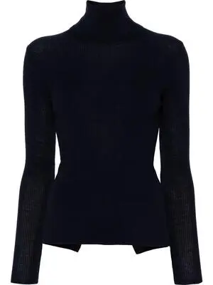 PAROSH Leila Turtle Neck Ribbed Knit Jumper - Blu