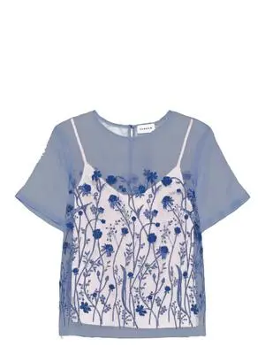 PAROSH Sorgente Floral Embroidered Blouse - Blu