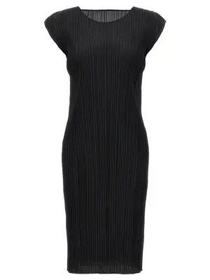 Issey Miyake Pleated Midi Dress - Black