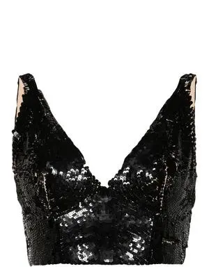 PAROSH Grand Sequinned Crop Top - Fantasia Nero