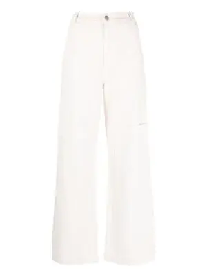PAROSH High-waisted Trousers With Multiple Pockets - White