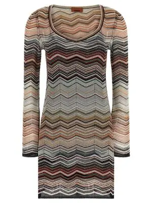 Missoni Chevron Lamé Mini Dress - Brown