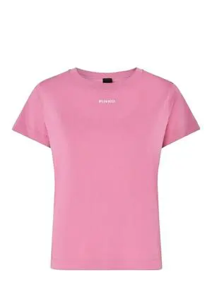 Pinko Basic Cotton T-shirt With Logo - Pink