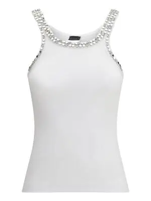 Pinko Ribbed Top With Jewel Embroidery - White