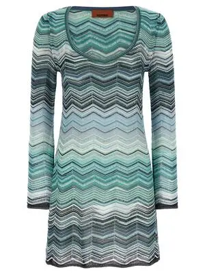 Missoni Chevron Lamé Mini Dress - Green