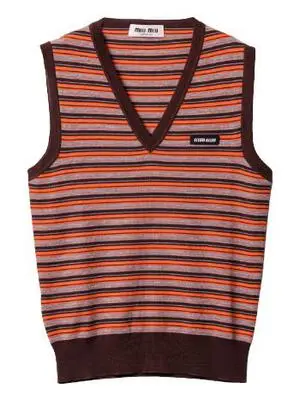 Miu Miu Maglieria Wool Striped Top - Arancio