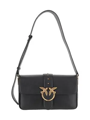 Pinko Leather Shoulder Bag With Logo - Black