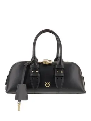 Pinko Escape Horizontal Leather Bowling Bag - Black