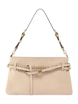 Pinko Suede Shoulder Bag With Love Birds Buckle - Beige