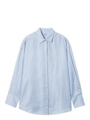 TOTEME Striped Silk Button Down Shirt - Clear Blue