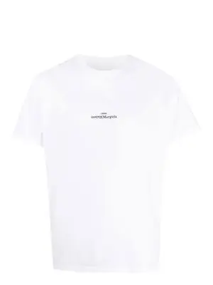 MAISON MARGIELA Distorted Logo Cotton T Shirt - White/ Black Embroidery
