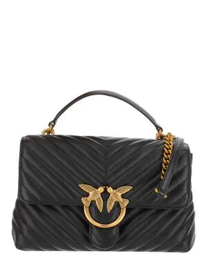 Pinko Nappa Leather Bag With Chain Strap - Black
