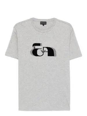 E.ARMANI EXCLUSIVE PRE Printed Cotton T Shirt - Grey